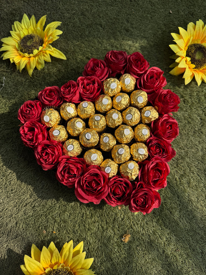 Ferrero Rocher Heart Rose Box – A Golden Expression of Love – Shop Your ...