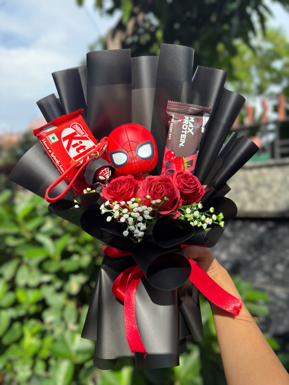 The Protein Bouquet - Spider-Man themed with protein bars and chocolat ...
